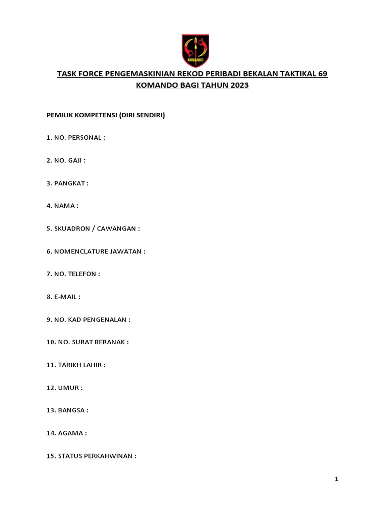 Rekod Peribadi Komando 2023 | PDF