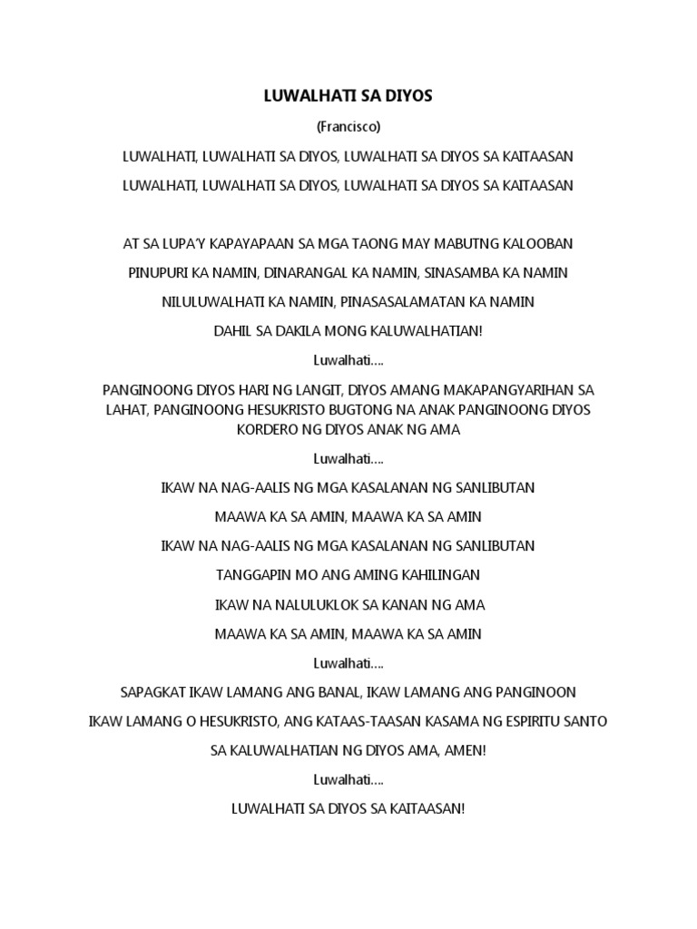 Luwalhati Sa Diyos Pdf