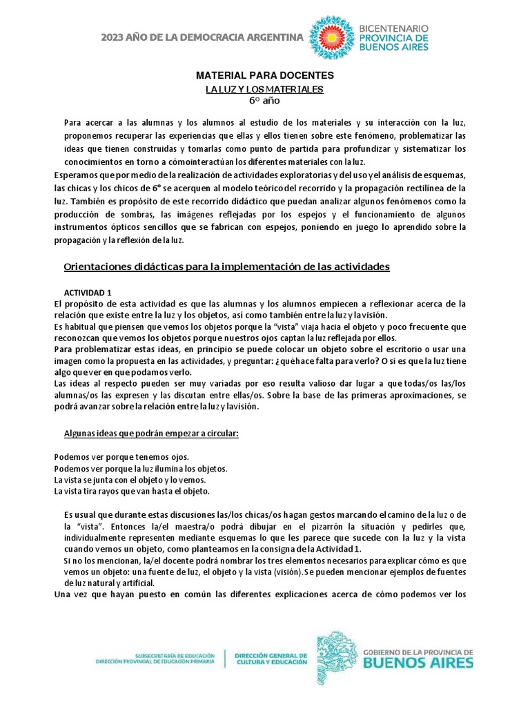 Luz y materiales para 6° grado | PDF | Ligero | Conocimiento