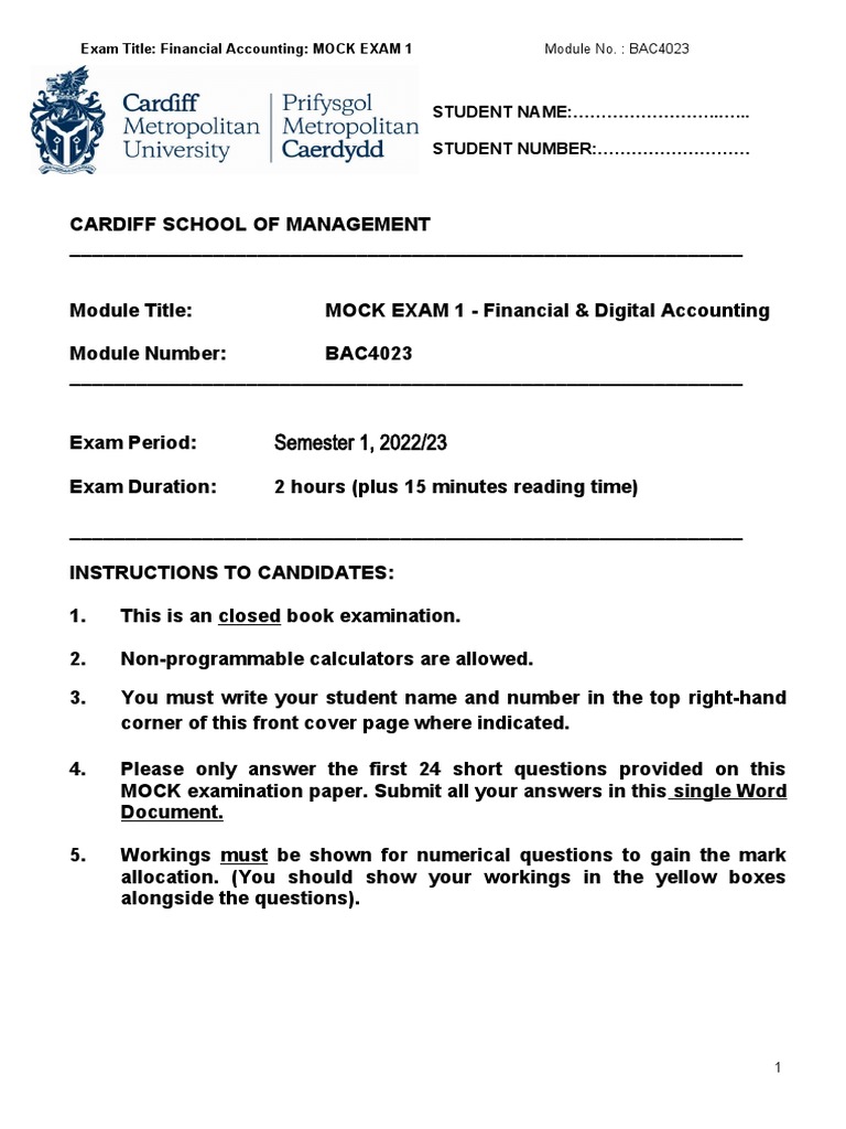Mock Exam - Dec 2022.example | PDF | Debits And Credits | Money