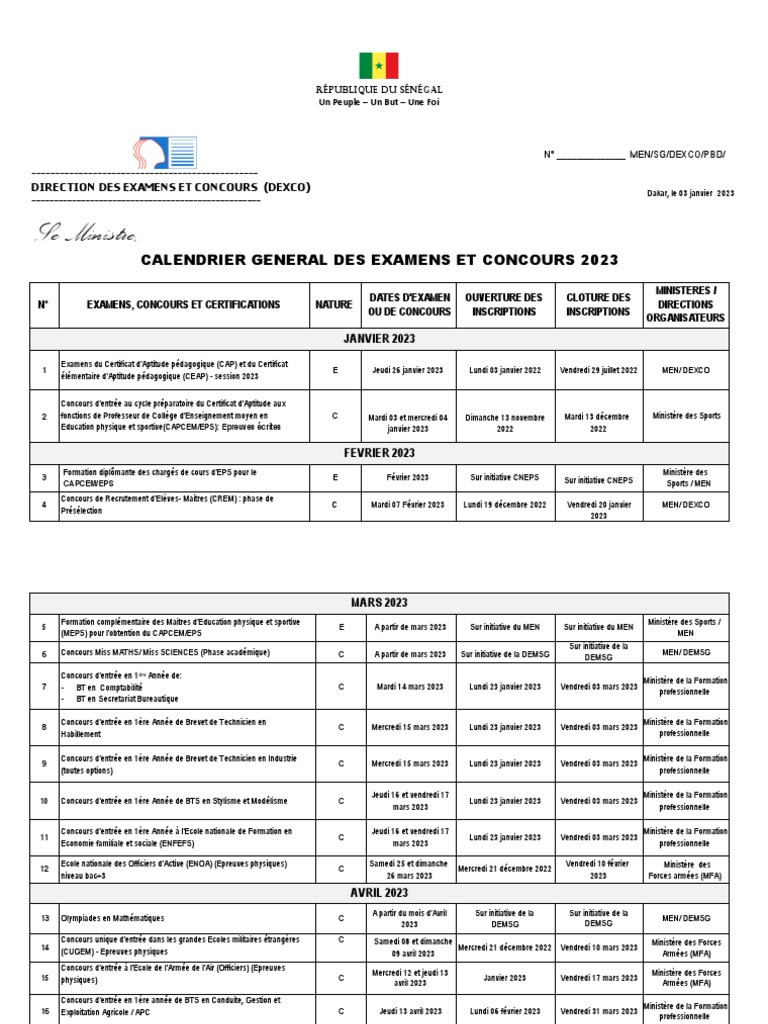 Calendrier des Examens et Concours 2023 | PDF | France | Niveaux d ...