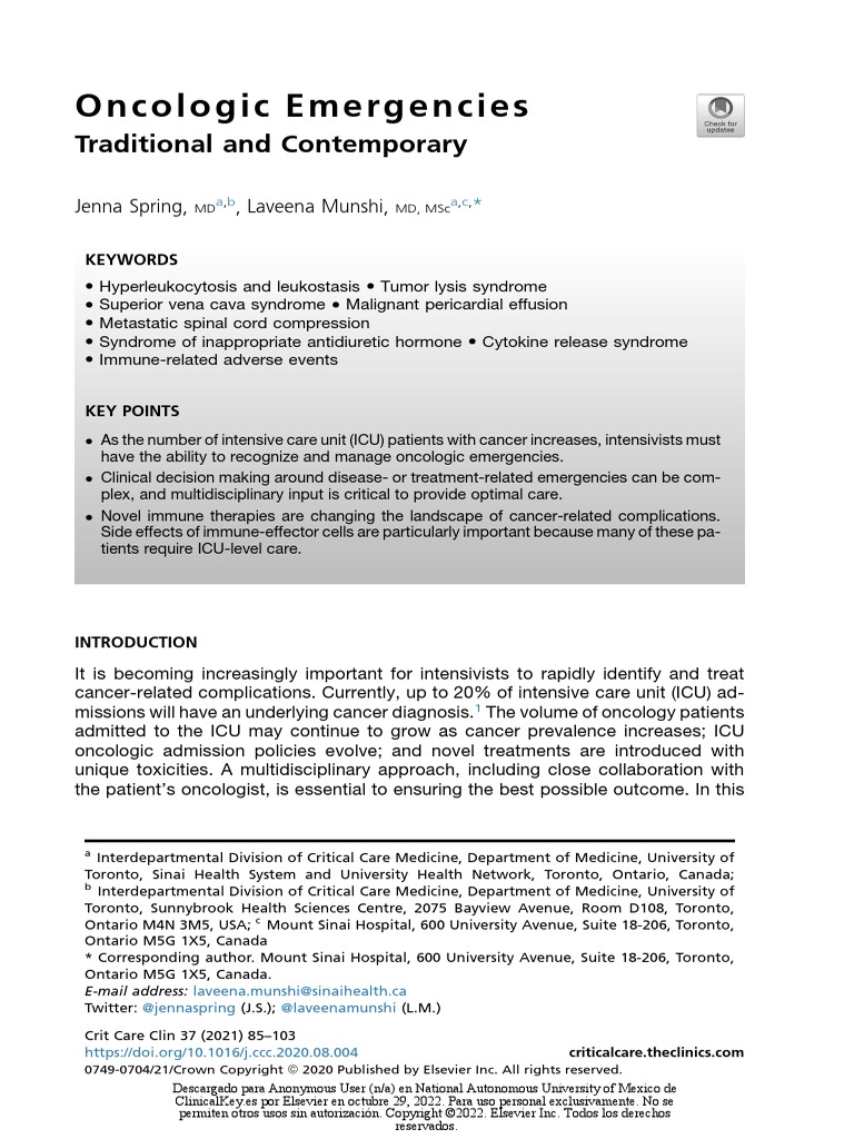 Urgenc Onco Crit Care 2021 | PDF | Medicine | Causes Of Death