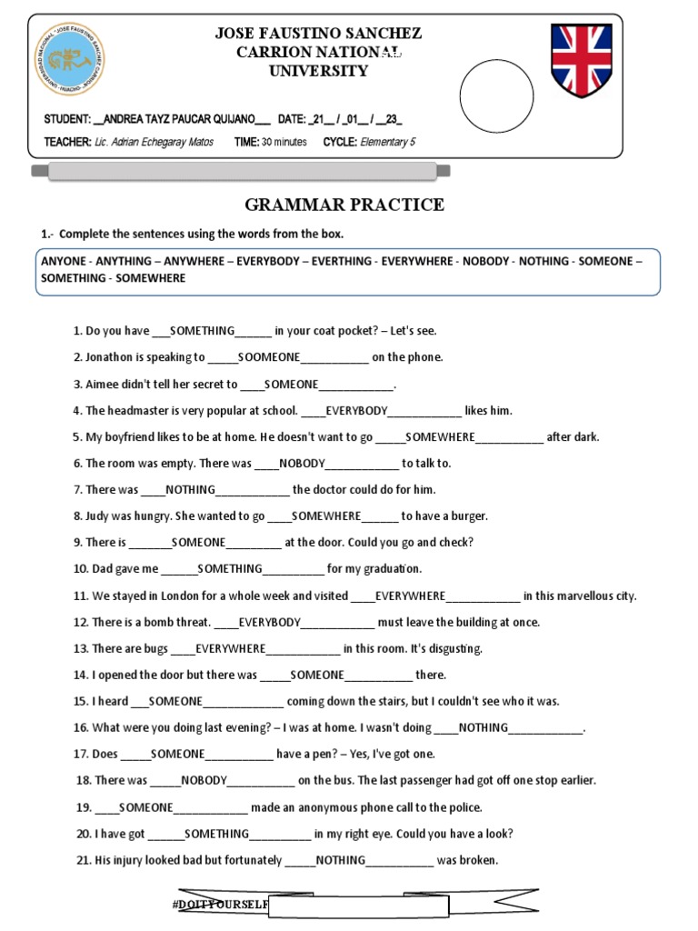 Indefinite Pronouns - E5 | PDF