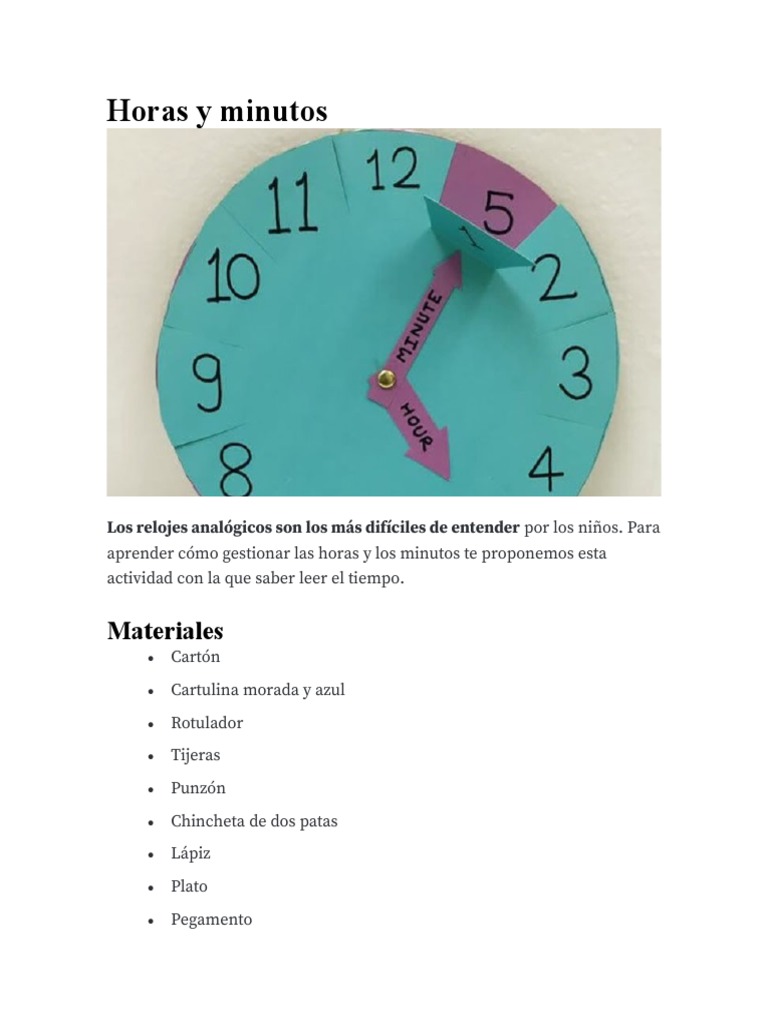 Reloj analógico de cartulina para niños | PDF