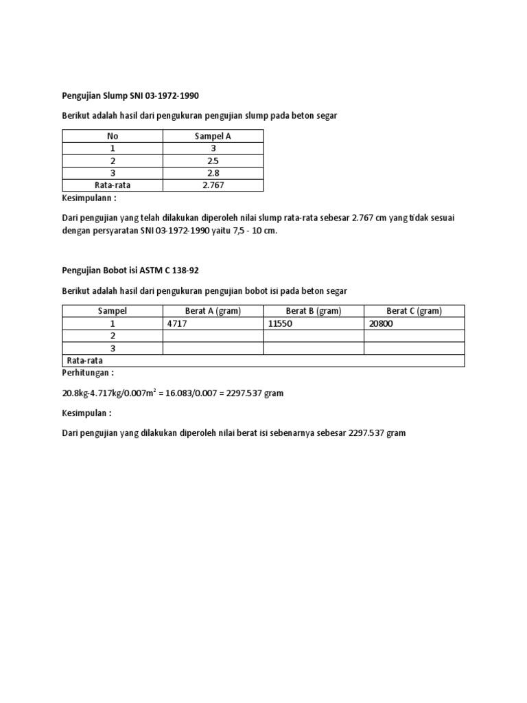 Laporan Uji Bahan Beton Segar | PDF