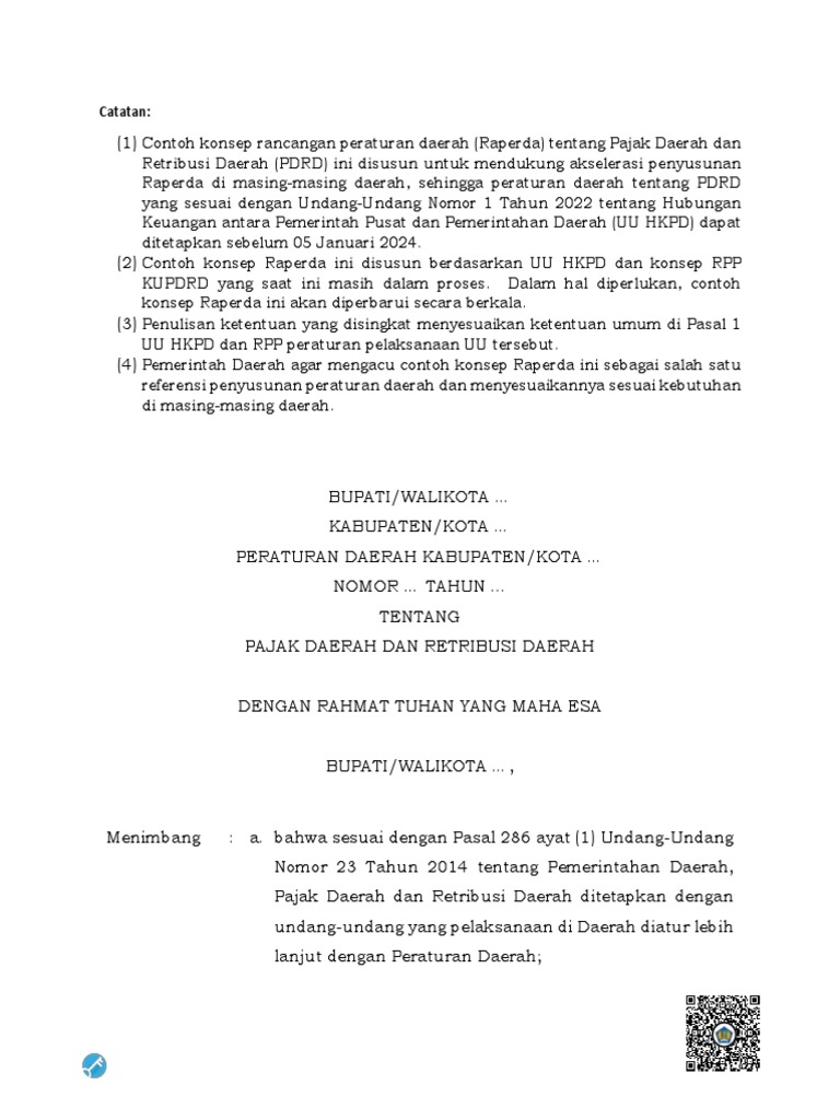 Panduan Raperda Pajak Daerah | PDF