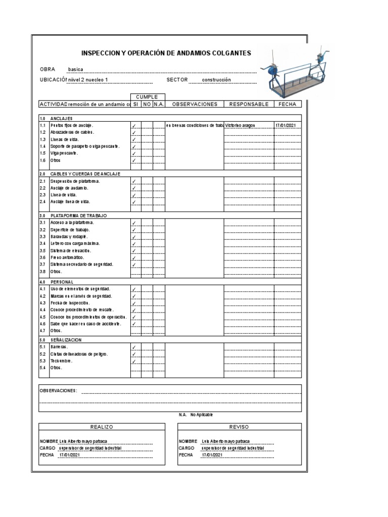 Check-List Andamios Colgantes | PDF | Bienes manufacturados | Equipo