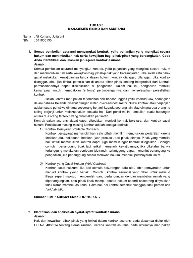 Tugas 3 MAnajemen Risiko Dan Asuransi | PDF