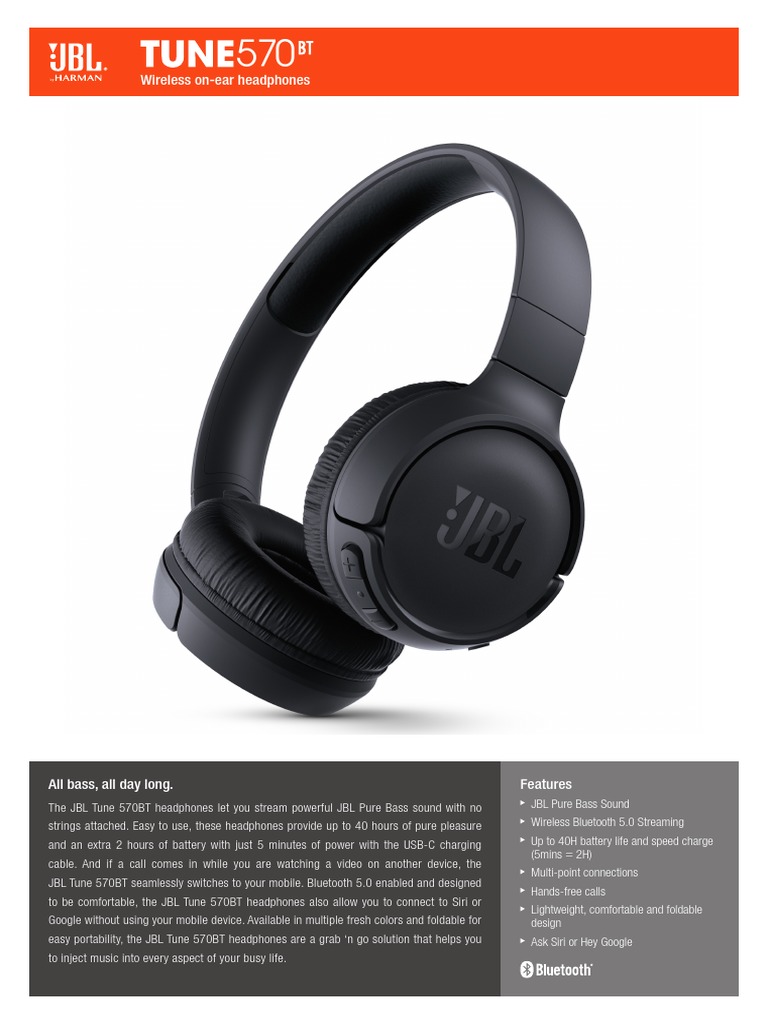 JBL Tune 570BT SpecSheet English | PDF | Headphones | Bluetooth