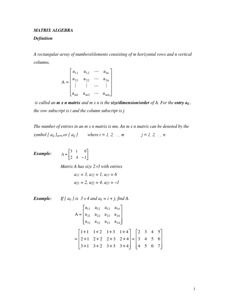 Matrix Algebra: Ij M N Ij | PDF | Matrix (Mathematics) | Determinant