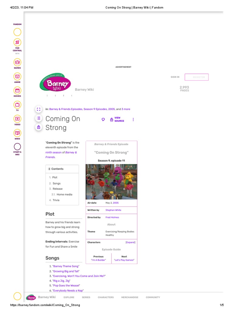 Coming On Strong - Barney Wiki - Fandom | PDF | Fandom