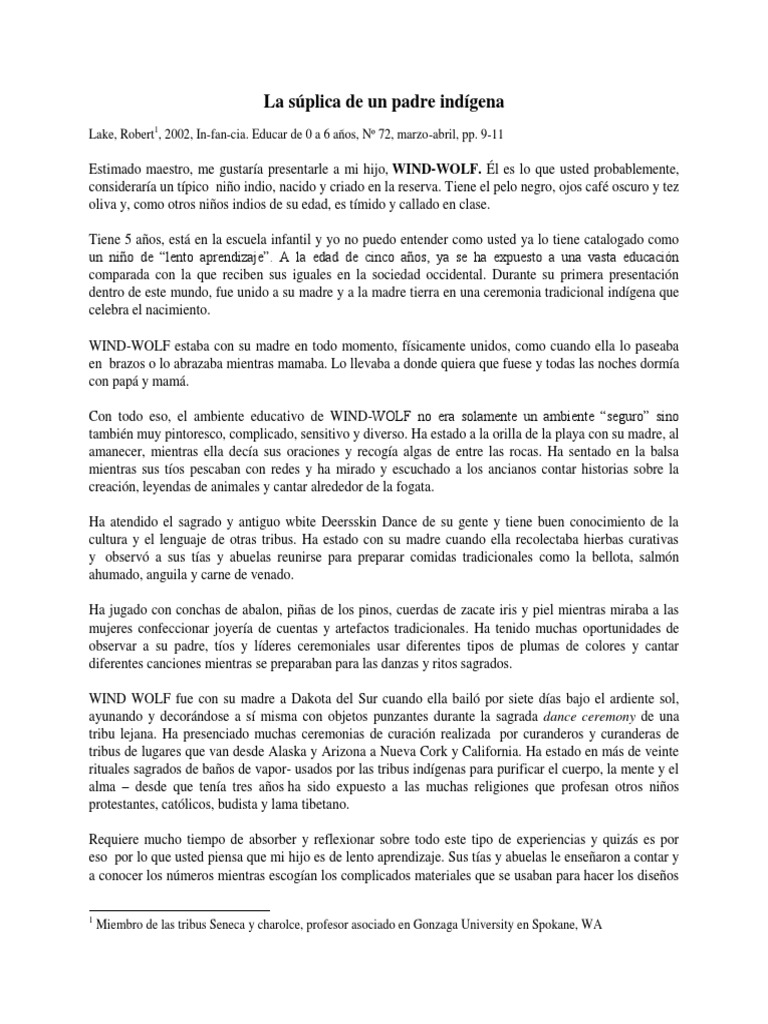 Suplica de Un Padre Indigena | PDF