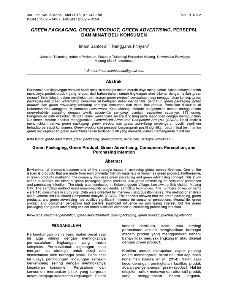 Green Packaging, Green Product, Green Advertising, Persepsi | PDF