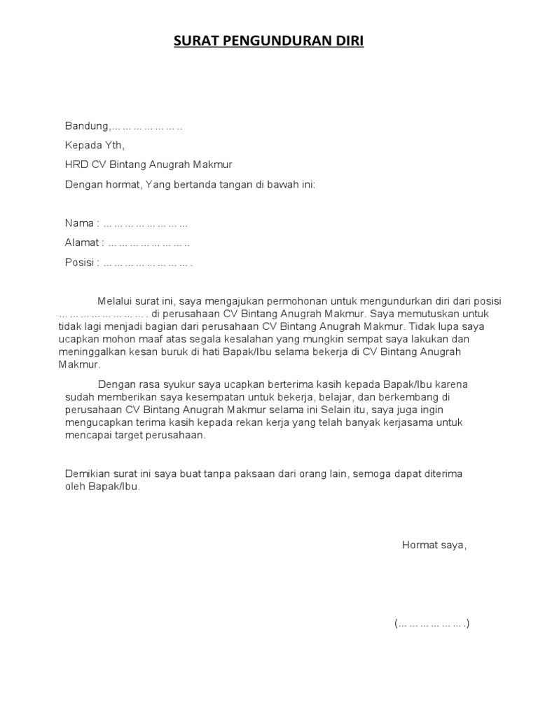 Contoh Surat Pengunduran Diri | PDF