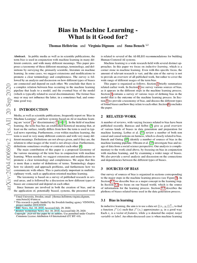 Bias in Machine Learning - What Is It Good For?: Thomas Hellstr Om and ...