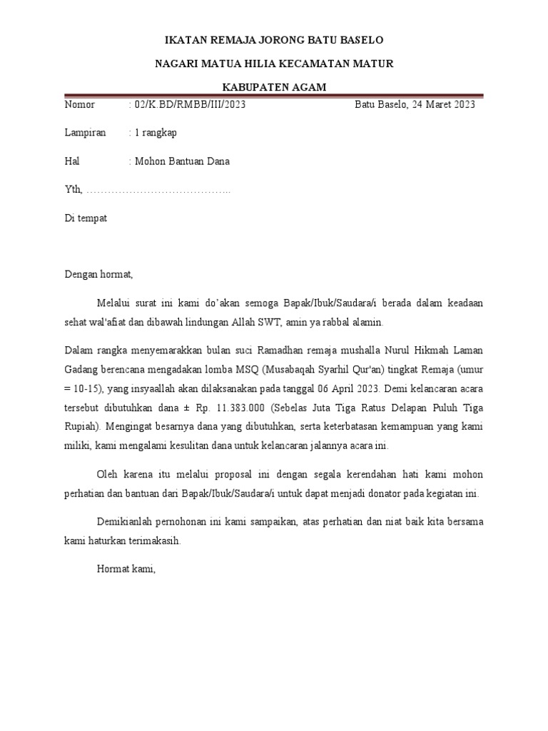 Proposal Lomba MSQ Remaja Ramadhan | PDF