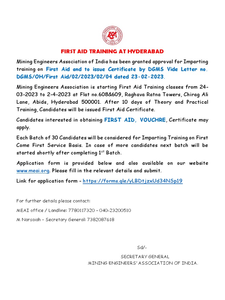 FIRST AID TRAINING at HYDERABAD Information. | PDF