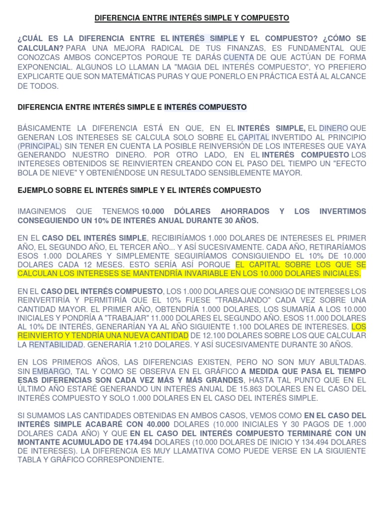 Interés Simple vs. Compuesto | PDF | Interés compuesto | Interés