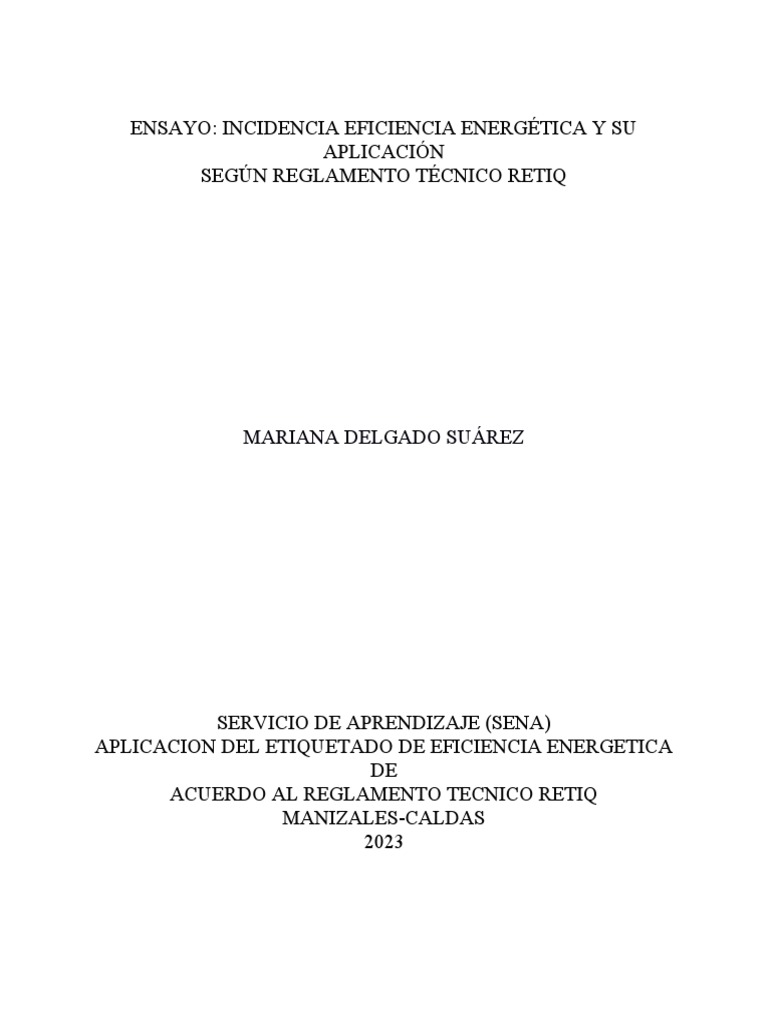 Ensayo: Incidencia Eficiencia Energética Y Su Aplicación Según ...