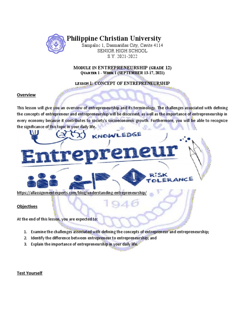 ENT ModuleWk1 | Download Free PDF | Entrepreneurship | Innovation