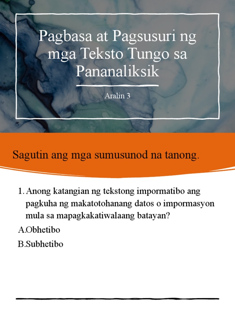Pagbasa at Pagsusuri NG Mga Teksto Tungo Sa Pananaliksik: Aralin 3 | PDF