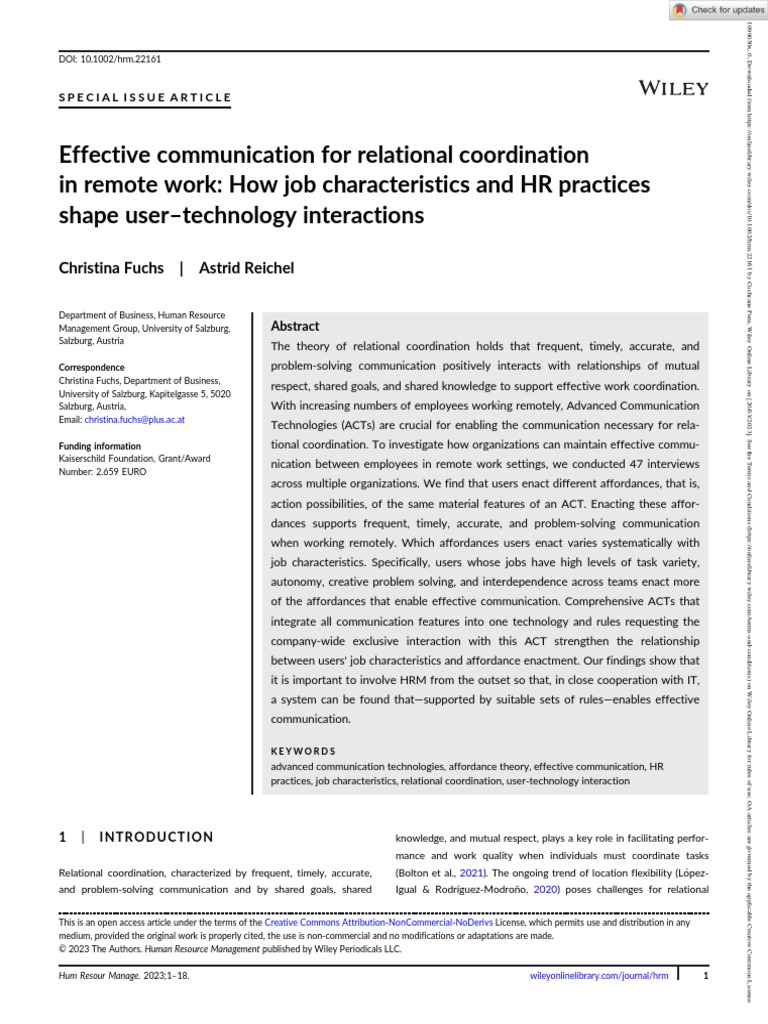 Effective Communication For Relational Coordination in Remote Work: How Job Characteristics and ...