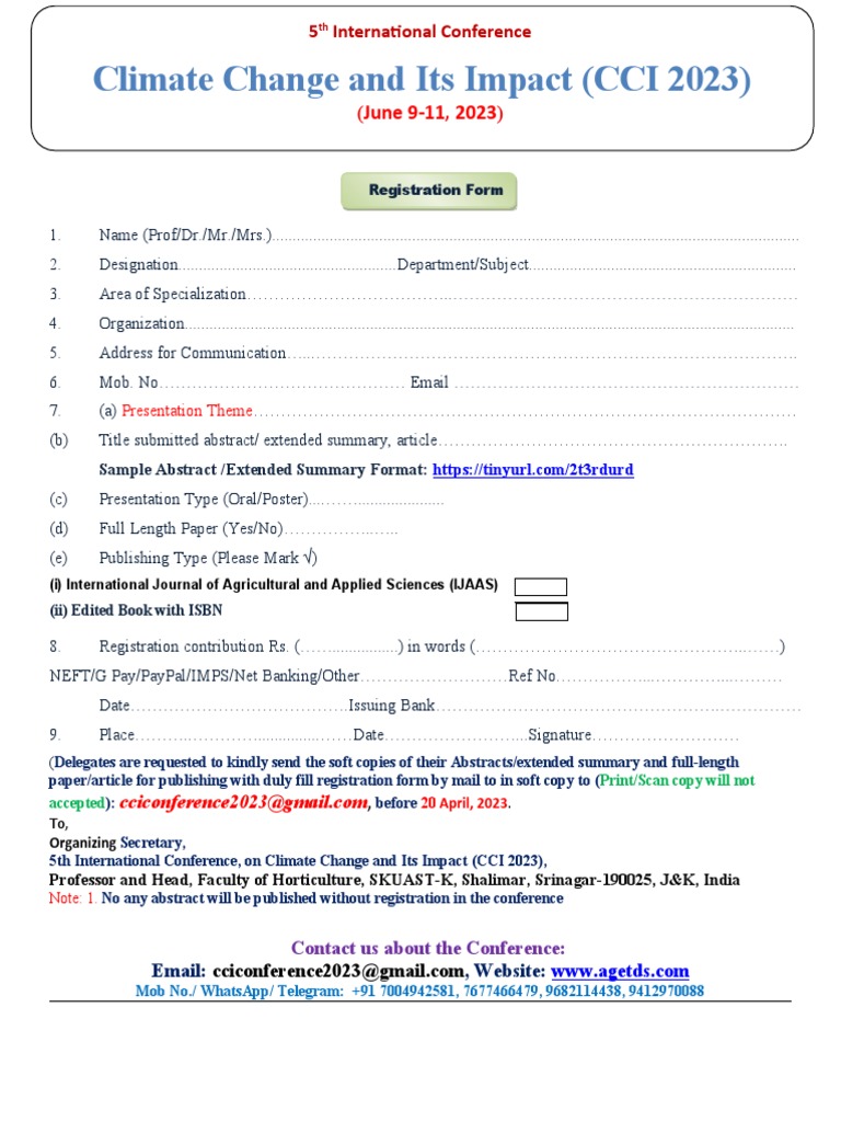 Registration Form CCI-2023 | PDF