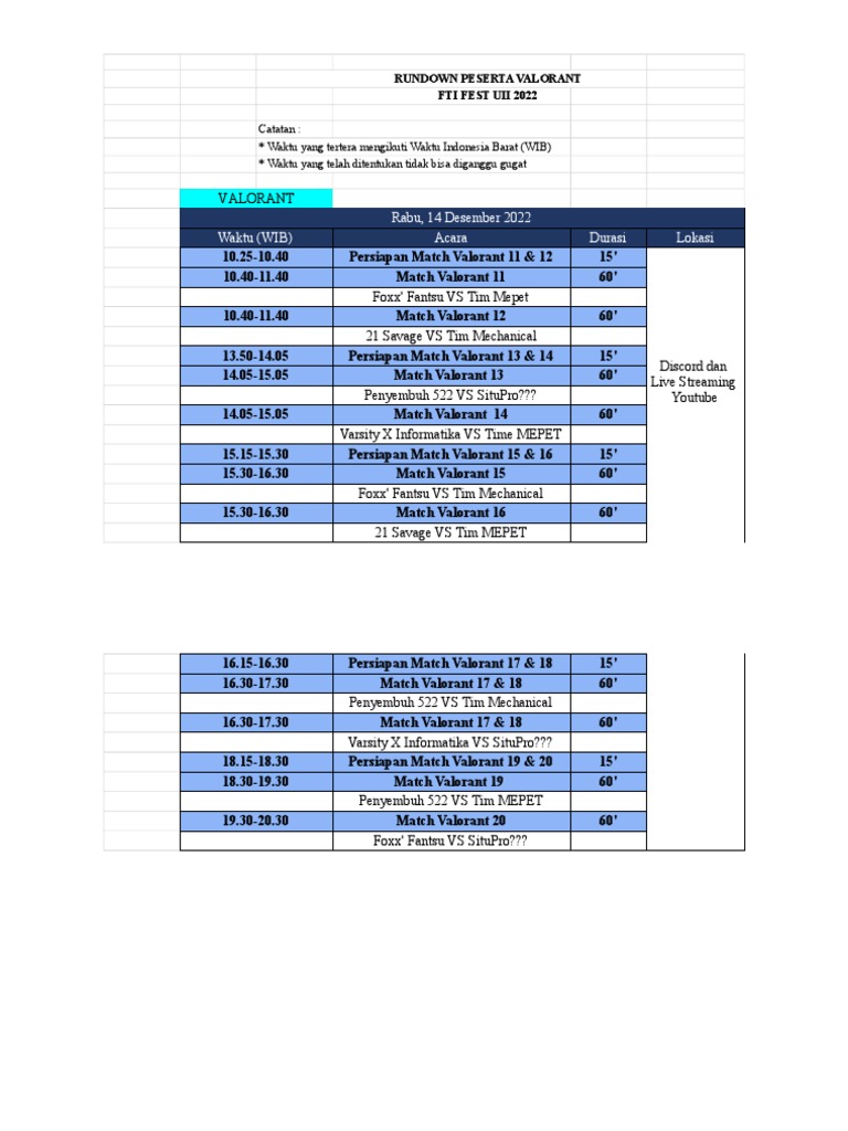 RUNDOWN PESERTA FTI FEST 2022 - Valo DAY 3 | PDF