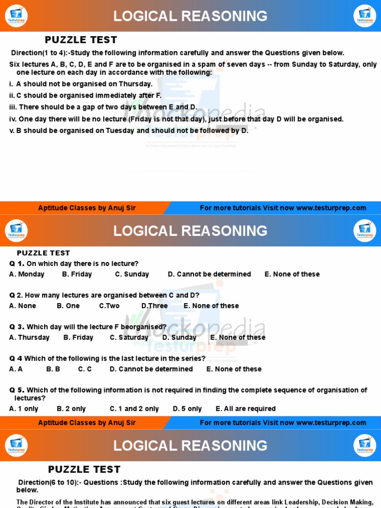 Logical Reasoning: Puzzle Test | PDF | Lecture | Psychology
