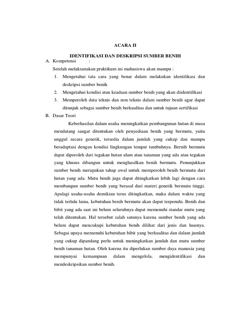 ACARA II Identifikasi Dan Deskripsi Sumber Benih | PDF