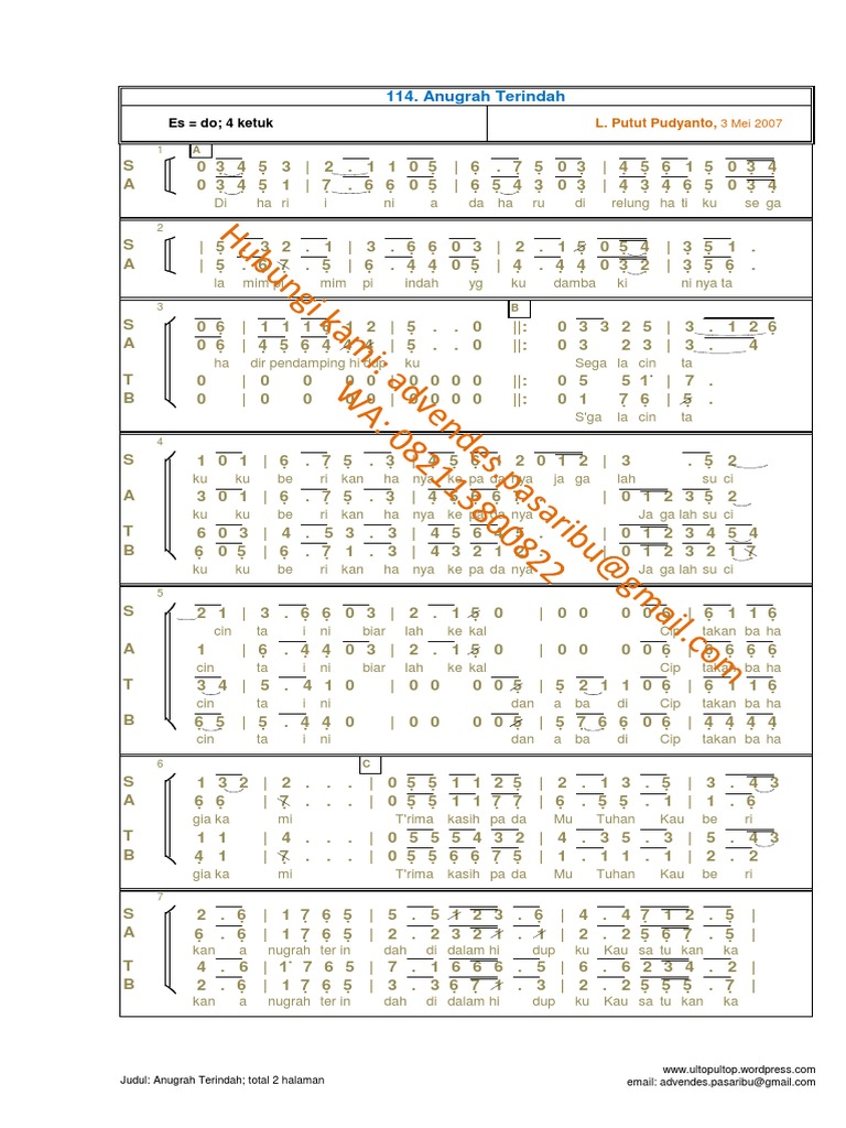 Partitur Anugrah Terindah SATB | PDF | Memasak, Makanan, & Anggur