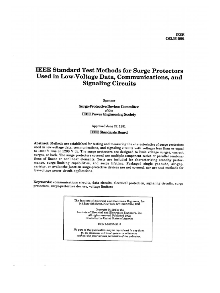 IEEE C62.36-1991 IEEE Standard Test Methods For Surge Protectors Used ...