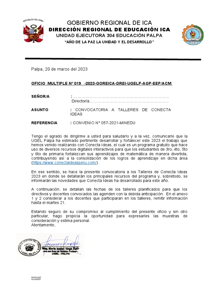 Oficio Convocatoria A A Talleres de Conecta Ideas | PDF | Aprendizaje | Modificación de ...