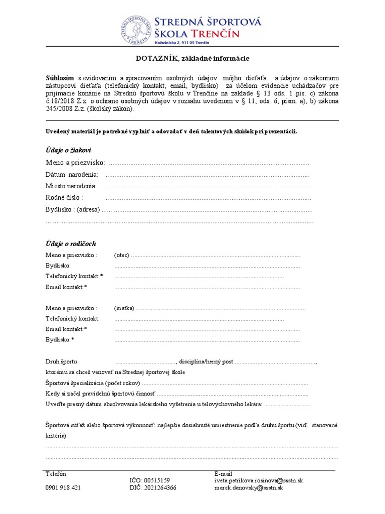 Osobny Dotaznik TS 2023-2024 | PDF