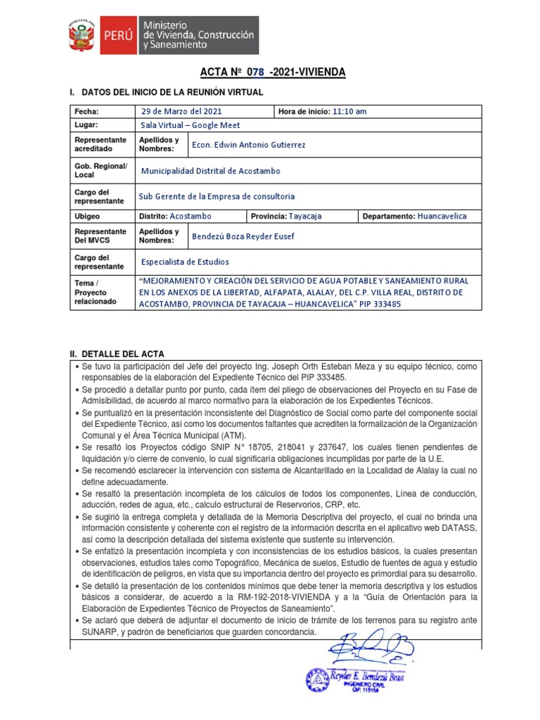 ACTA VIRTUAL 078-2021 29-03-21 MD - Acostambo | PDF | Ingeniero civil | Ciencias de la Tierra