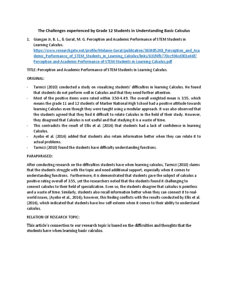 The Challenges Experienced by Grade 12 Students in Understanding Basic ...