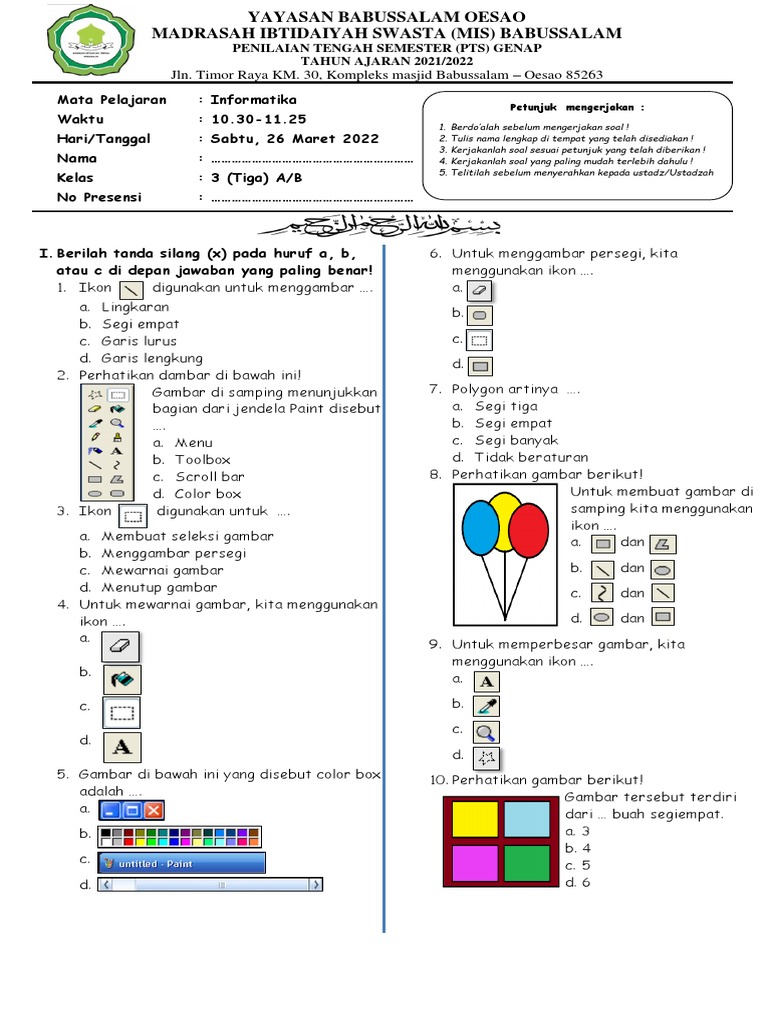Soal Pts Genap Informatika Kelas 3 | PDF