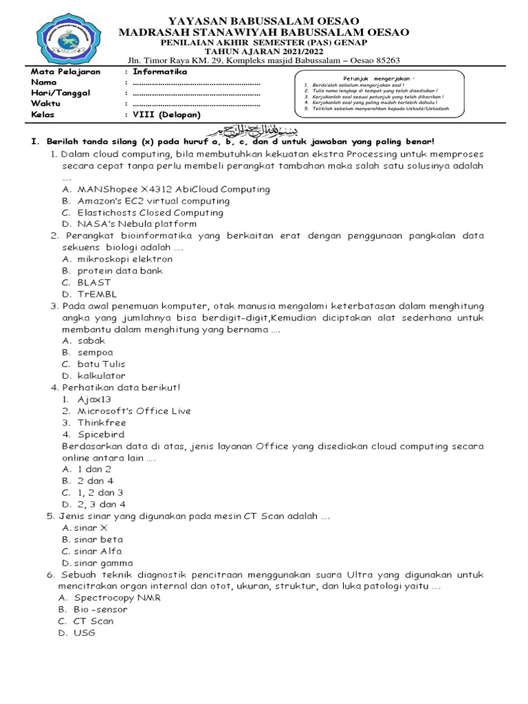 Soal Pts Genap Informatika Kelas 8 | PDF