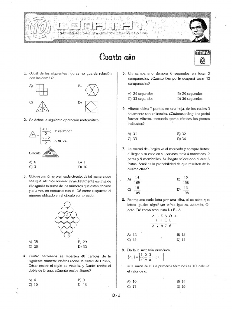 Examen Conamat Cuarto | PDF