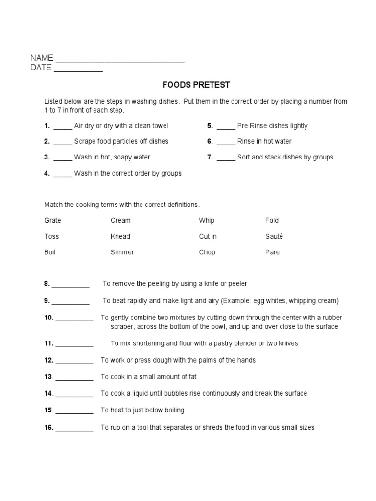 Kitchen Know How Pre-Test | PDF | Food And Drink Preparation | Cooking