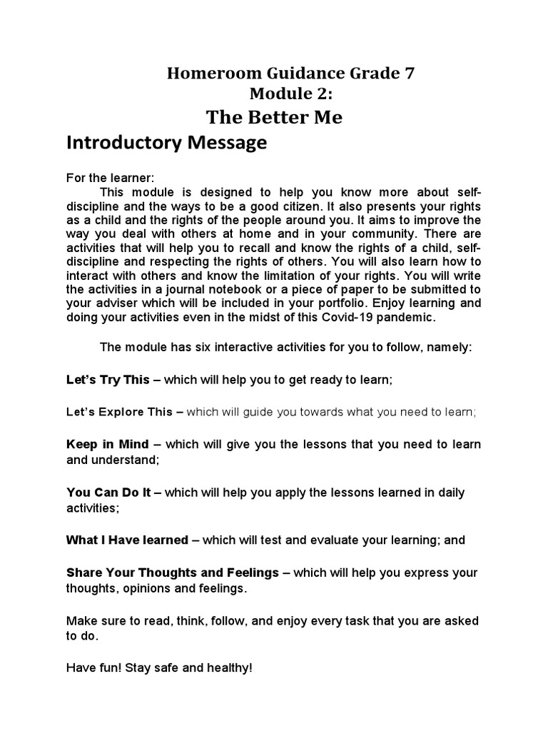 Developing Self-Discipline and Understanding Rights and ...