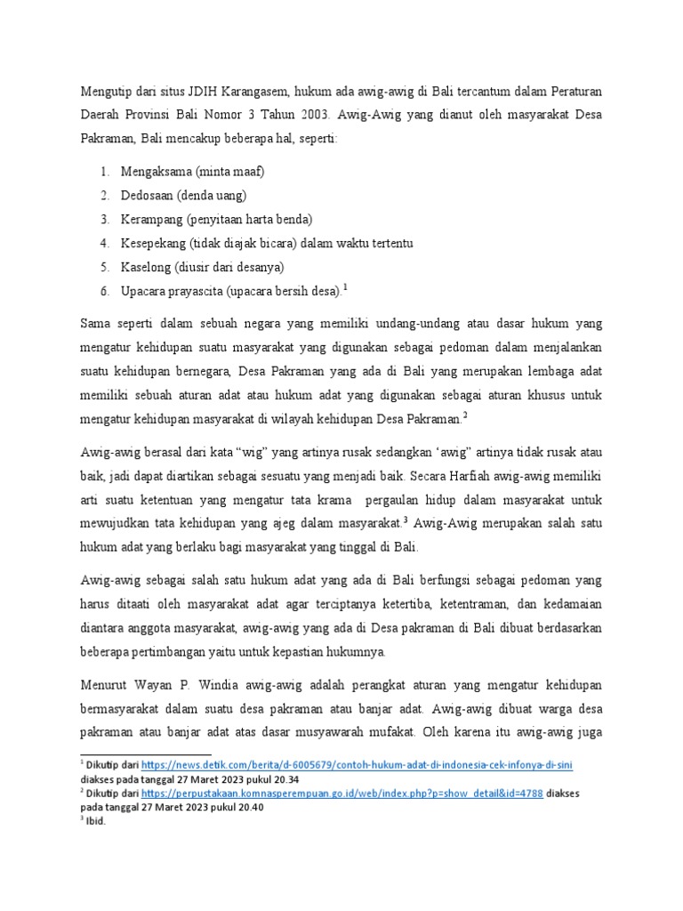 Awig-Awig: Hukum Adat Bali yang Mengikat | PDF | Politik
