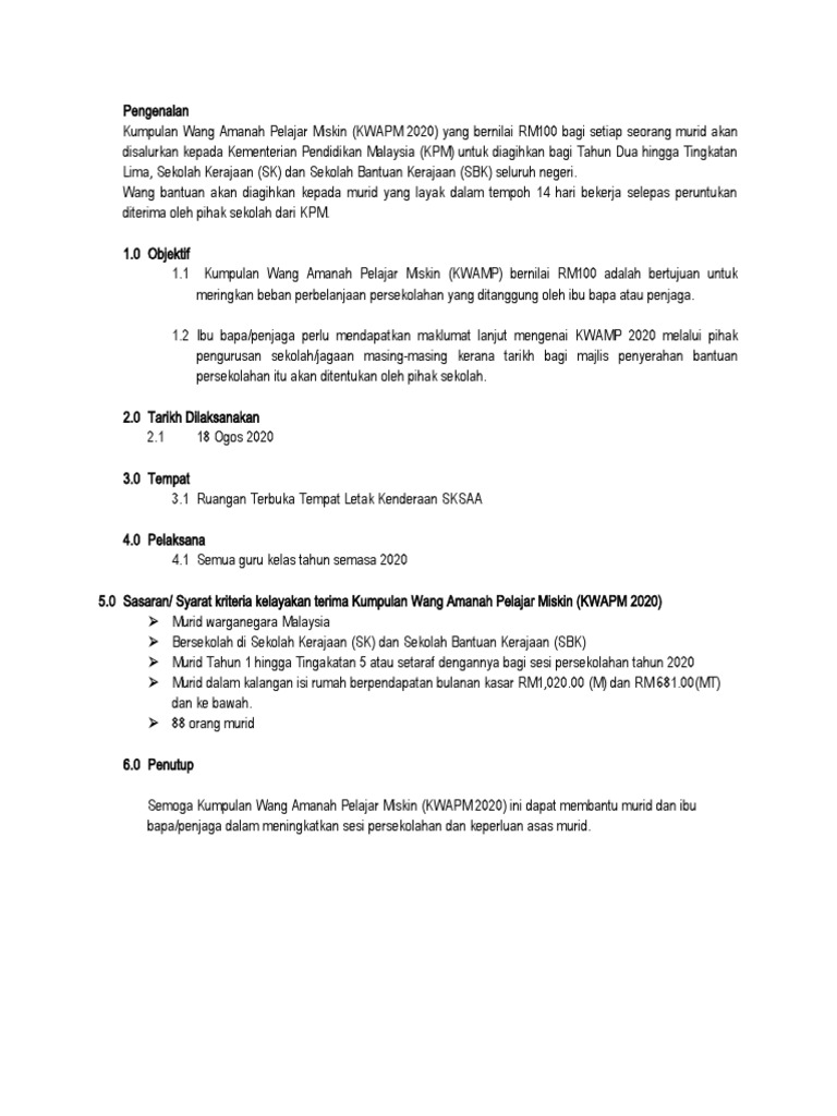 Kertas Kerja KWAPM 2020 | PDF