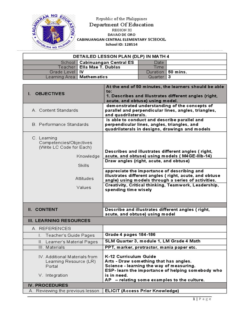 MATH 7S eIIa | PDF | Angle | Learning