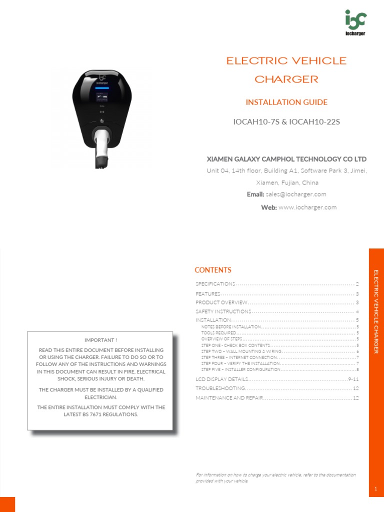 Electric Vehicle Charger: Installation Guide | PDF | Battery Charger ...