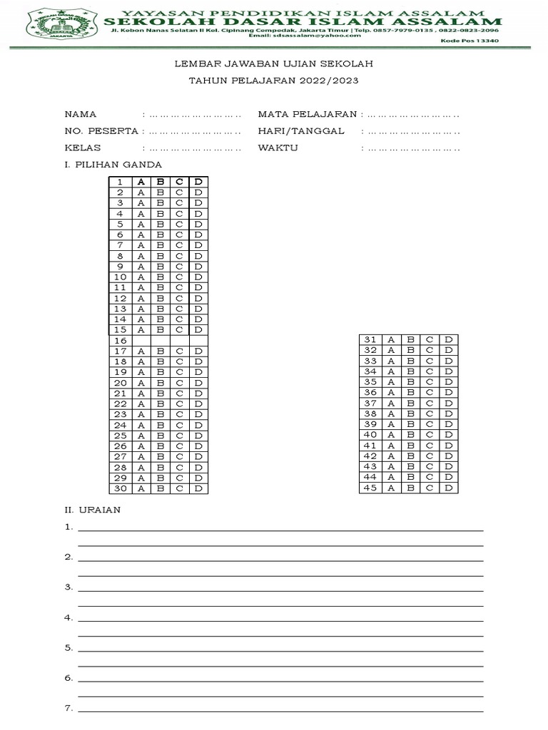 Lembar Jawaban Ujian Sekolah | PDF
