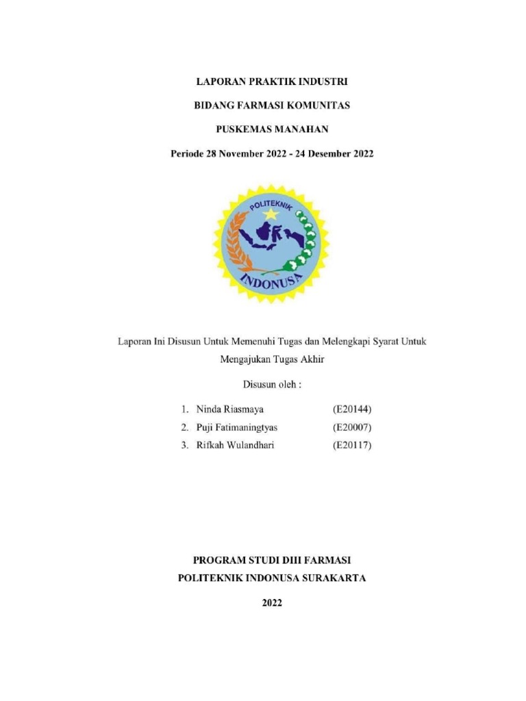 Laporan PKL Puskesmas Manahan - Prodi D3 Farmasi Politeknik Indonusa ... Laporan PKL Puskesmas Manahan - Prodi D3 Farmasi Politeknik Indonusa ...