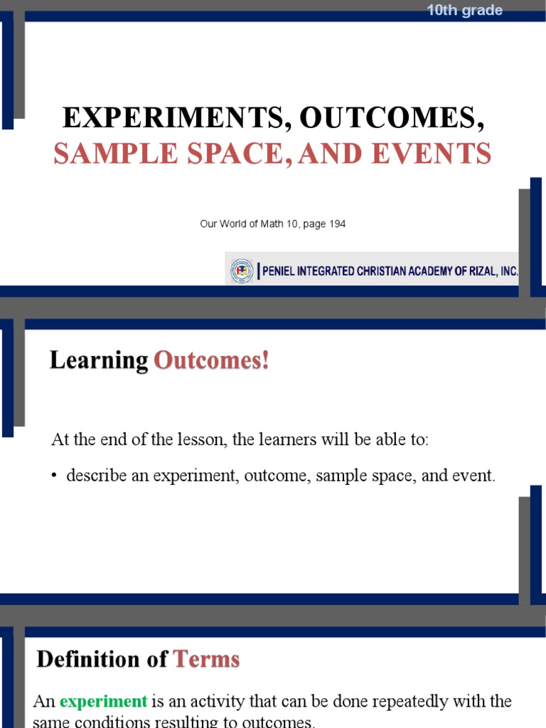 Math10.C5L1 Experiments, Outcomes, Samplespace, Andevents | PDF ...