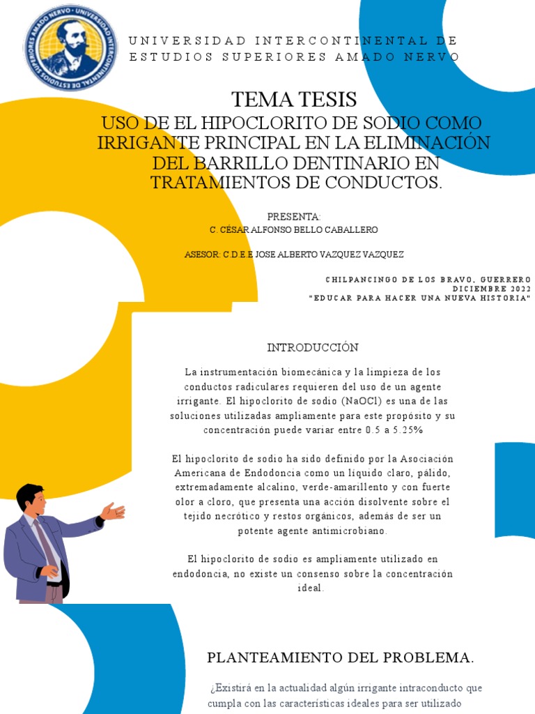 Uso de El Hipoclorito de Sodio Como Irrigante Principal en La ...
