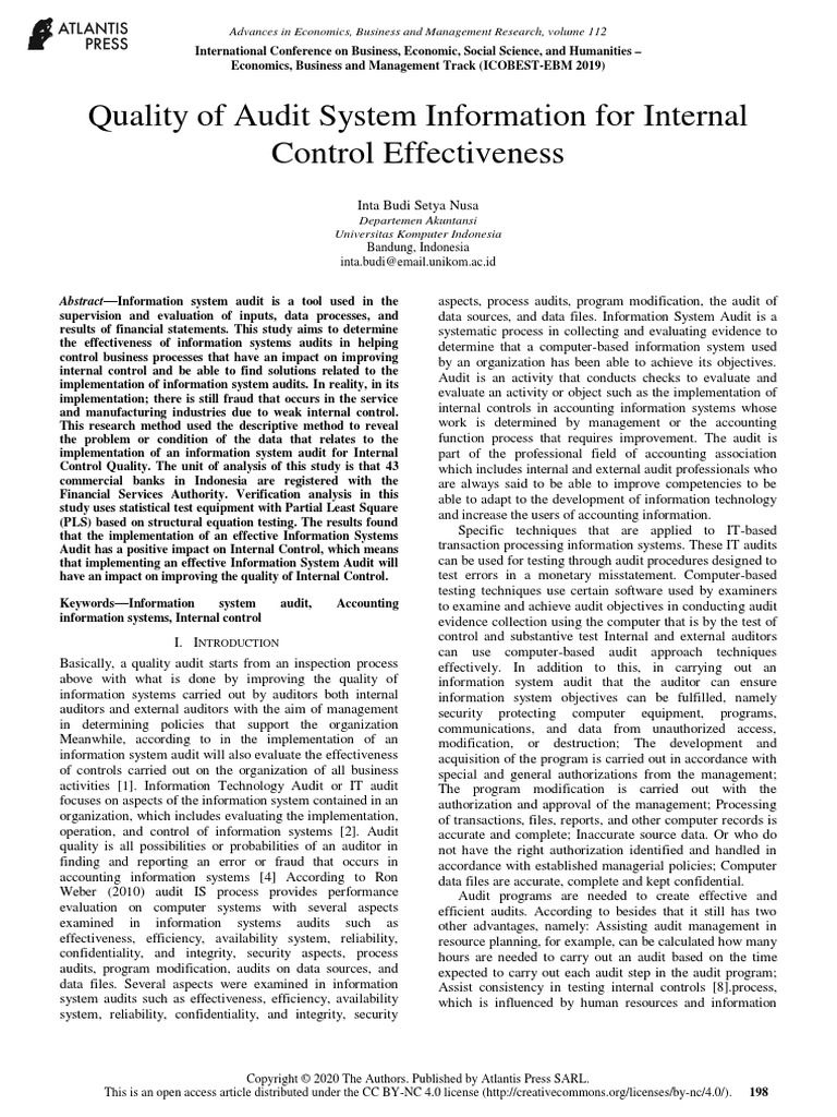 Quality of Audit System Information For Internal C | PDF | Audit ...